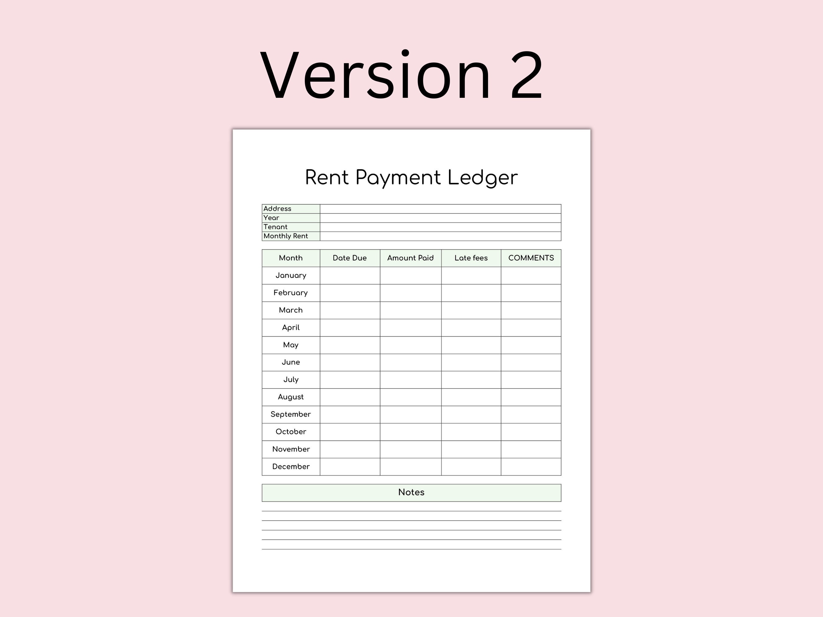 Rental Ledger Printable Template, Rent Payment Ledger, Rent Payment ...