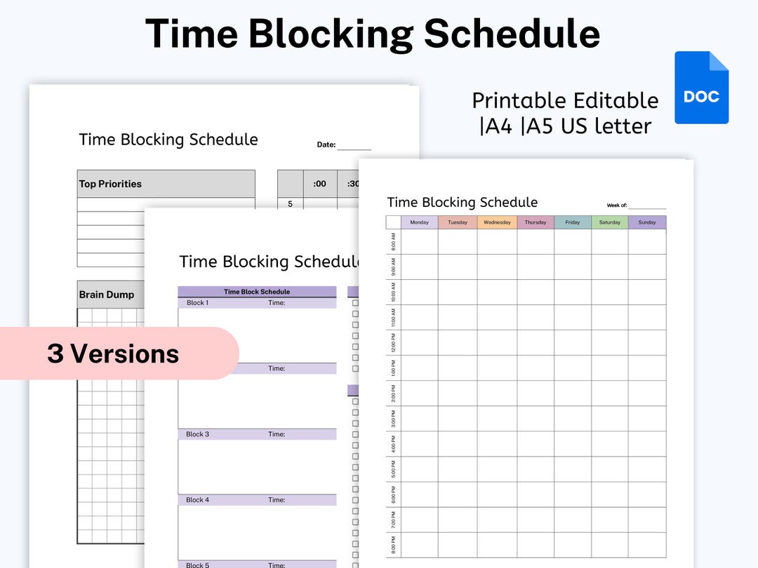 Weekly Time Blocking Planner Printable, Time Box Planner, 24 Hour ...
