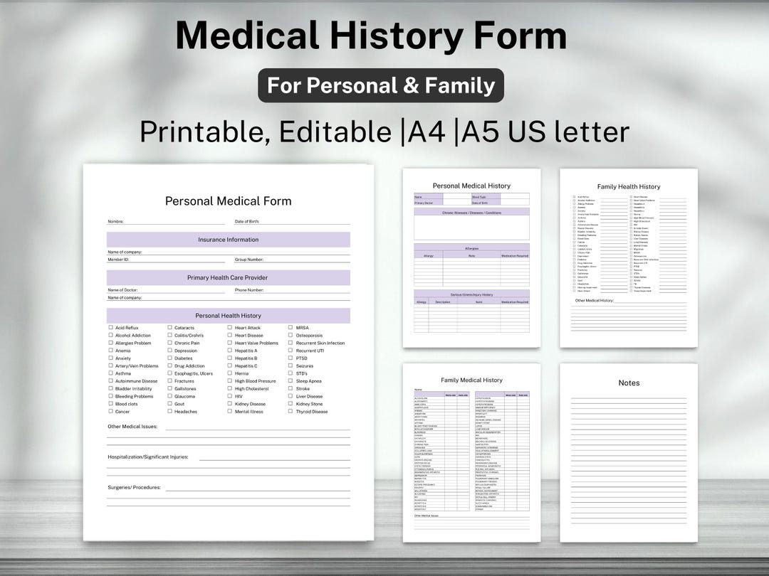 Family Medical History Forms, Medical History Form, Medical Binder ...