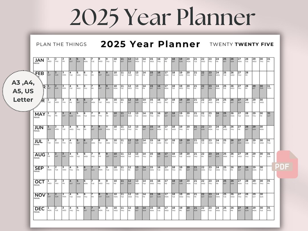 2025 Yearly Planning Calendar Printable, Calendar Wall Planner 2025 ...