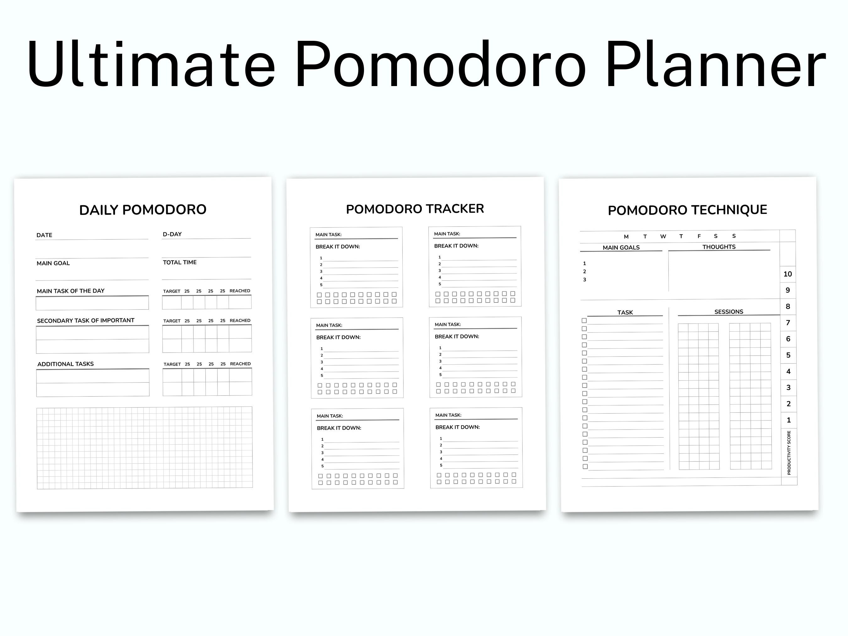 Pomodoro Planner Printable, Editable Productivity Planner, Student ...