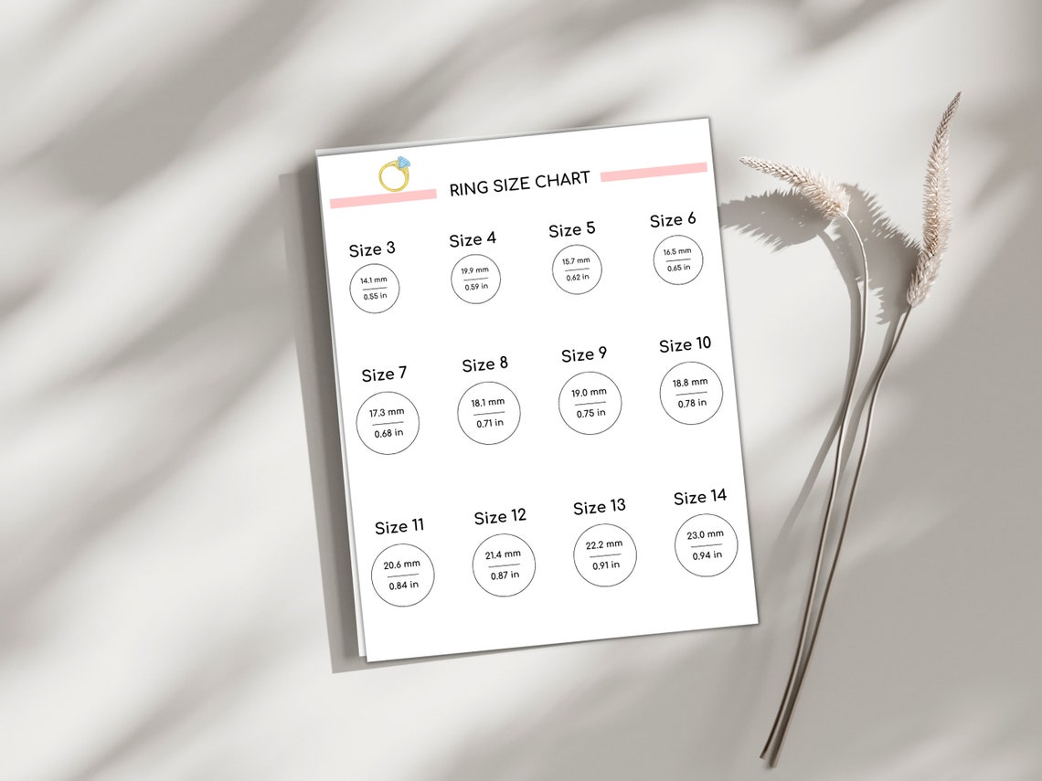 Printable Ring Size Chart Template, Ring Sizer, Ring Size Finder, Ring ...