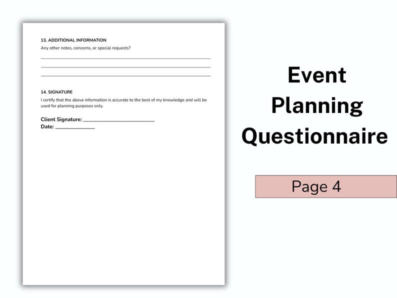 Editable Event Planning Questionnaire Template, Event Management ...