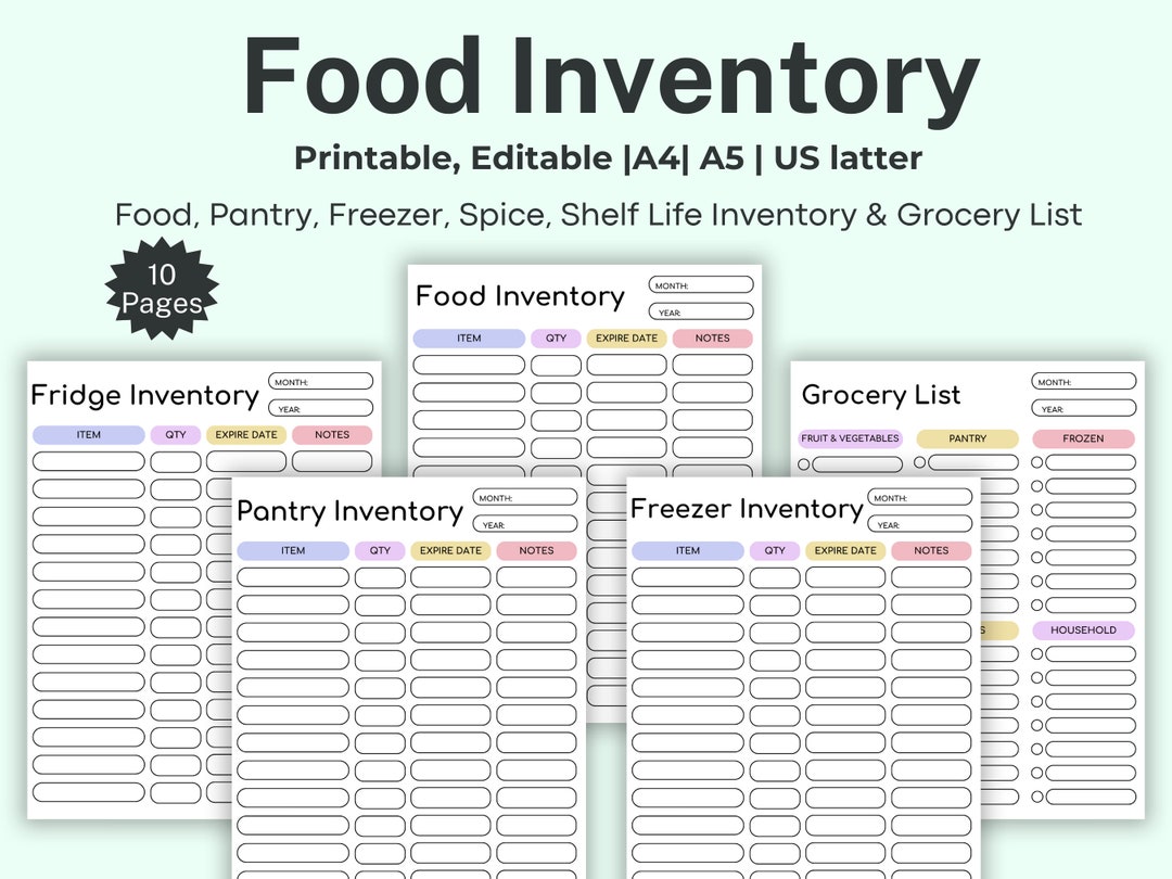 Editable Food Inventory Tracker, Kitchen Inventory, Pantry Inventory ...