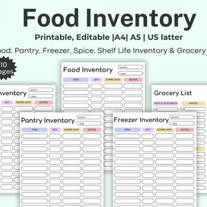 Editable Food Inventory Tracker, Kitchen Inventory, Pantry Inventory ...