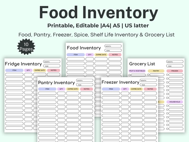 Editable Food Inventory Tracker, Kitchen Inventory, Pantry Inventory ...
