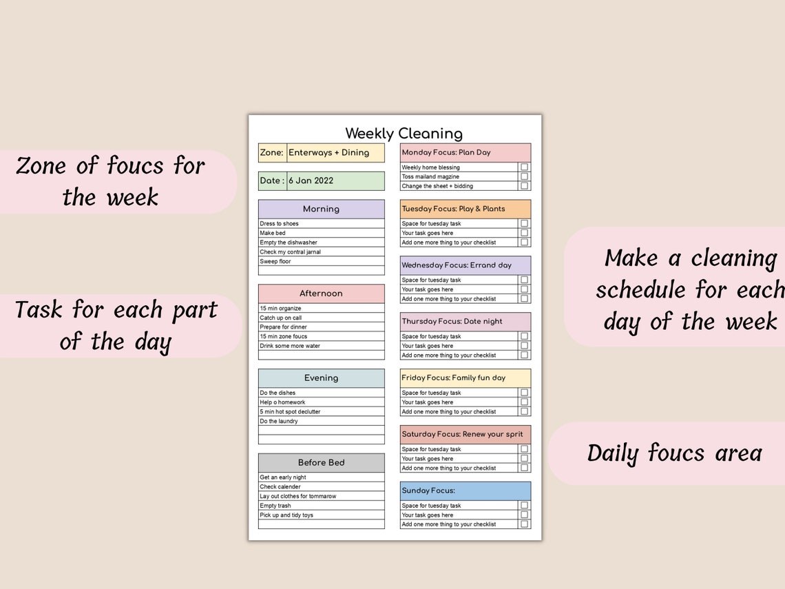 Printable Fly Lady Schedule, Editable Cleaning Schedule, Weekly Monthly ...