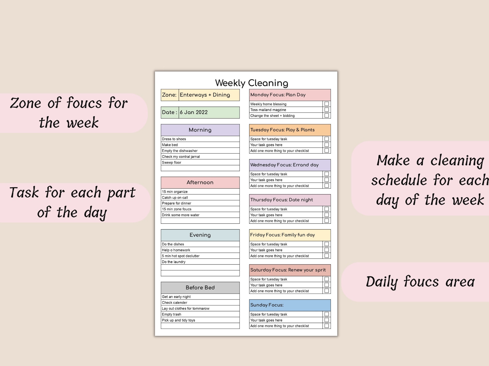 Printable Fly Lady Schedule, Editable Cleaning Schedule, Weekly Monthly ...