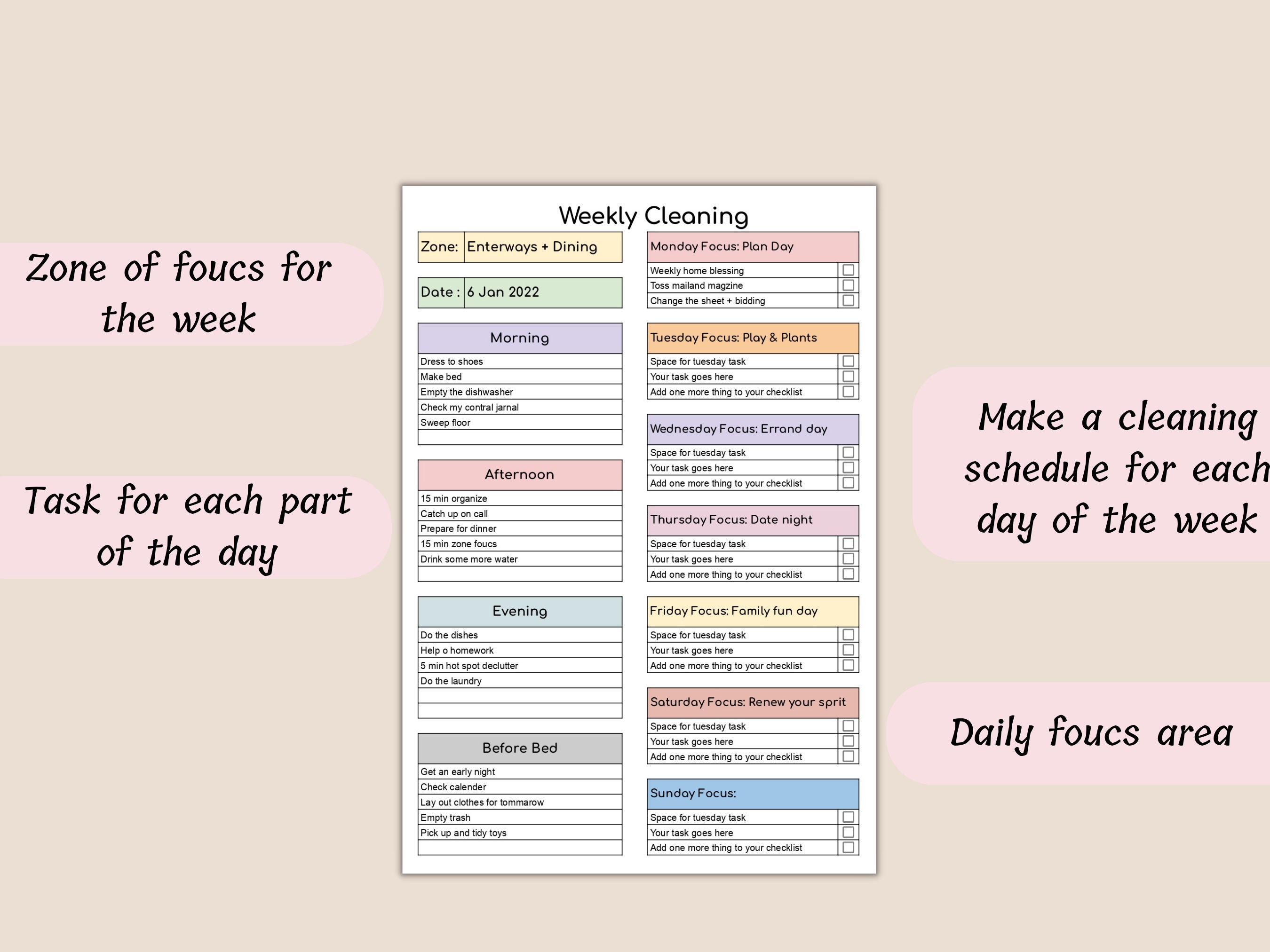 Printable Fly Lady Schedule, Editable Cleaning Schedule, Weekly Monthly ...