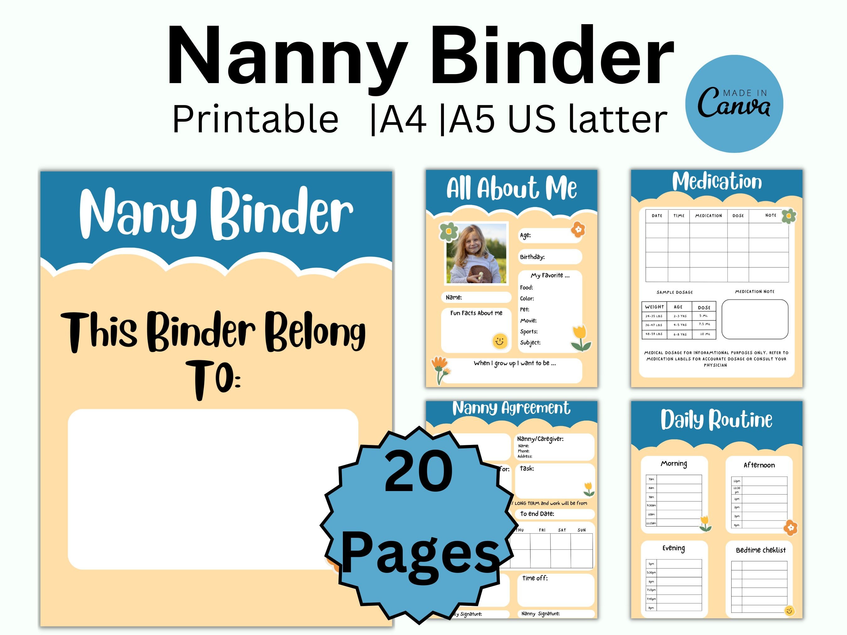 Printable NANNY Binder, Nanny Planner Template Bundle, Nanny Contract ...