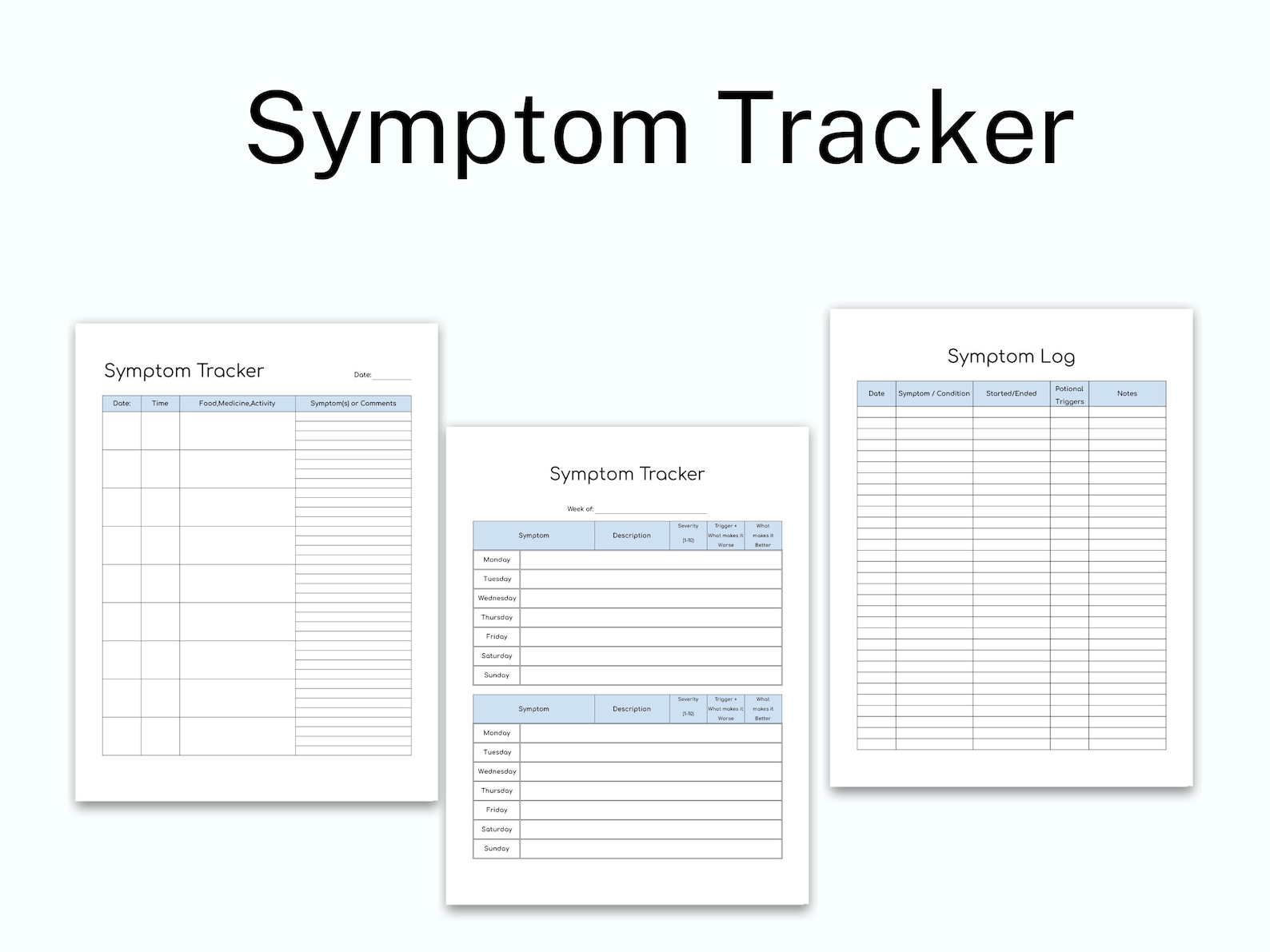Symptom Tracker Printable, Medical Binder, Daily Symptom Journal ...
