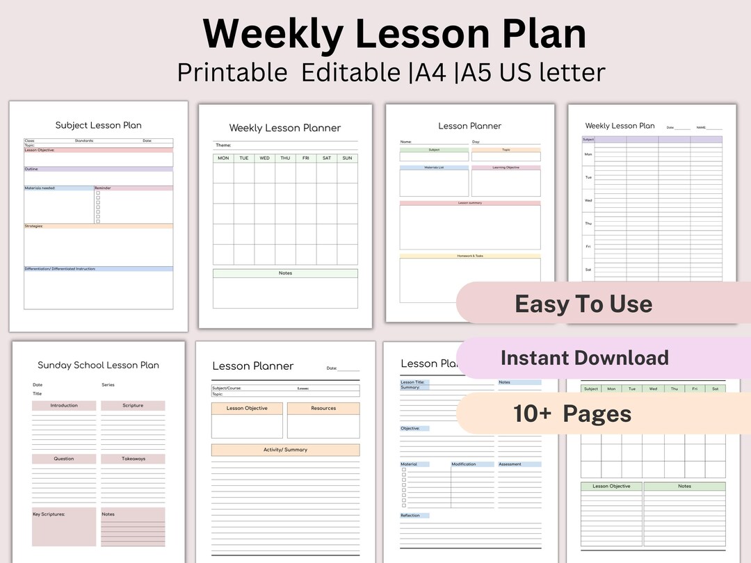 Printable Lesson Plan Template, Lesson Planner Bundle, Homeschool ...