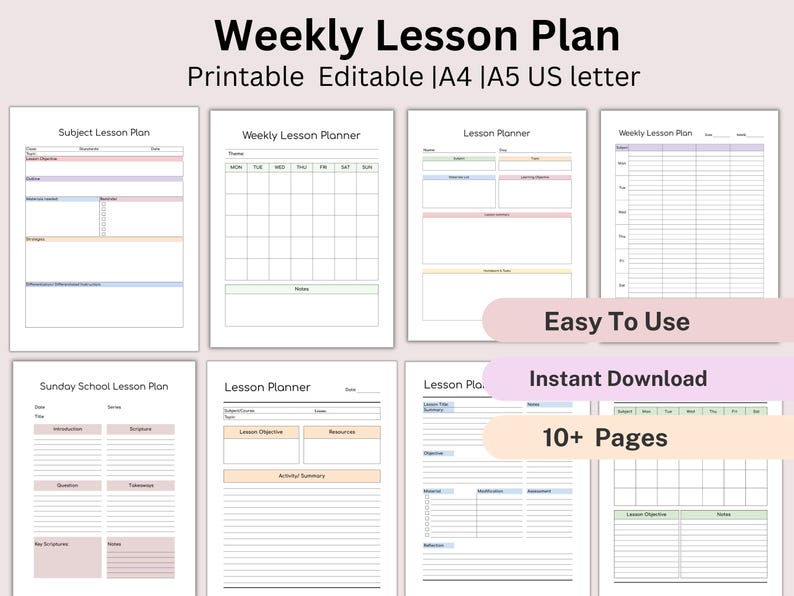 Printable Lesson Plan Template, Lesson Planner Bundle, Homeschool ...