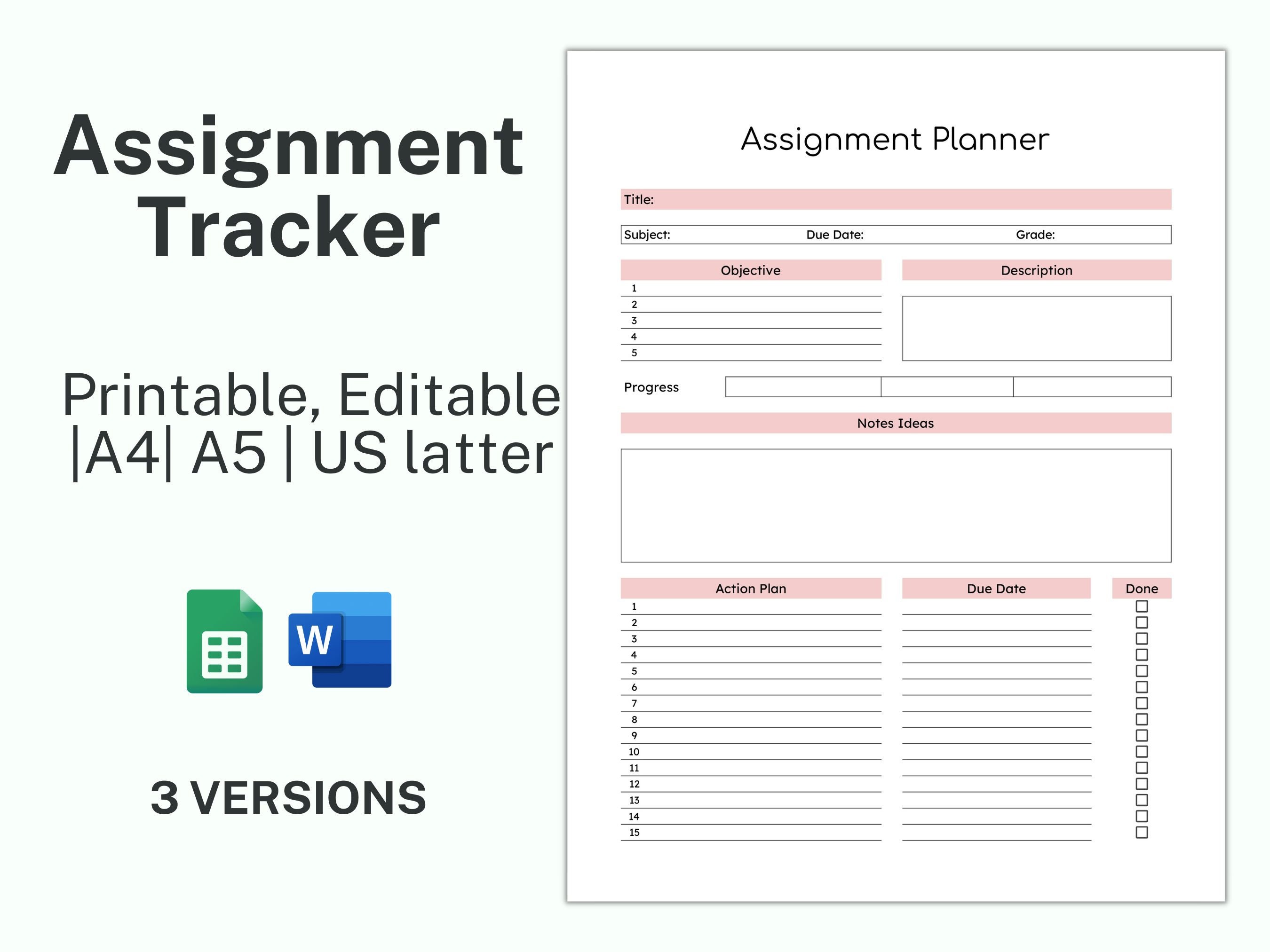 EDITABLE Assignment Tracker, ADHD Student Assignment Planner Printable ...