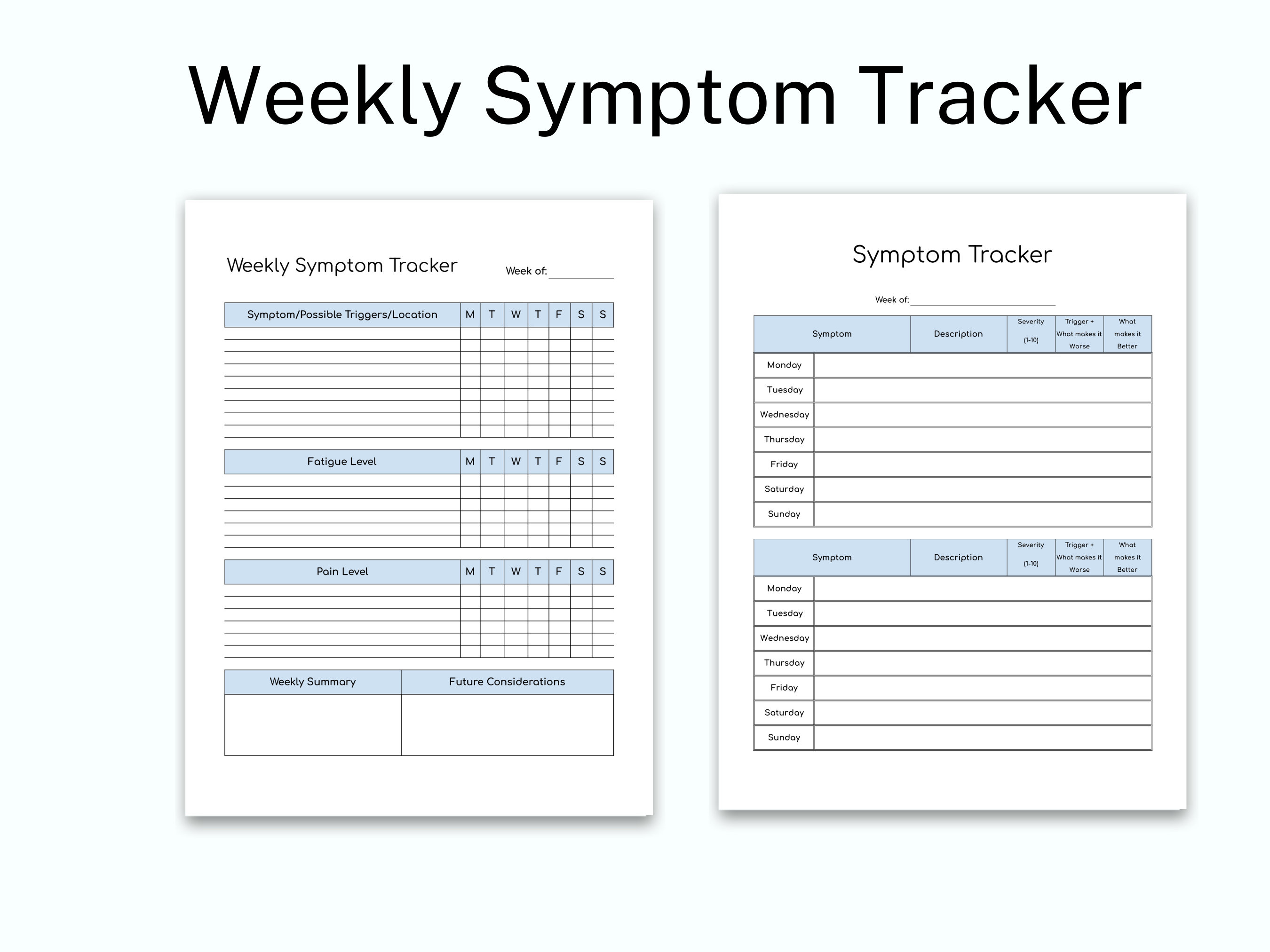 Symptom Tracker Printable, Medical Binder, Daily Symptom Journal ...