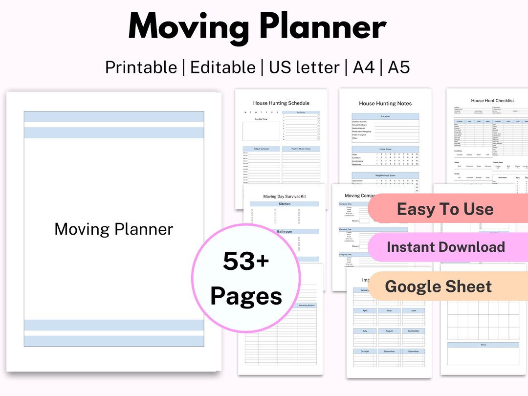 Printable Moving Checklist PDF, Moving Gift, Moving Planner Binder ...