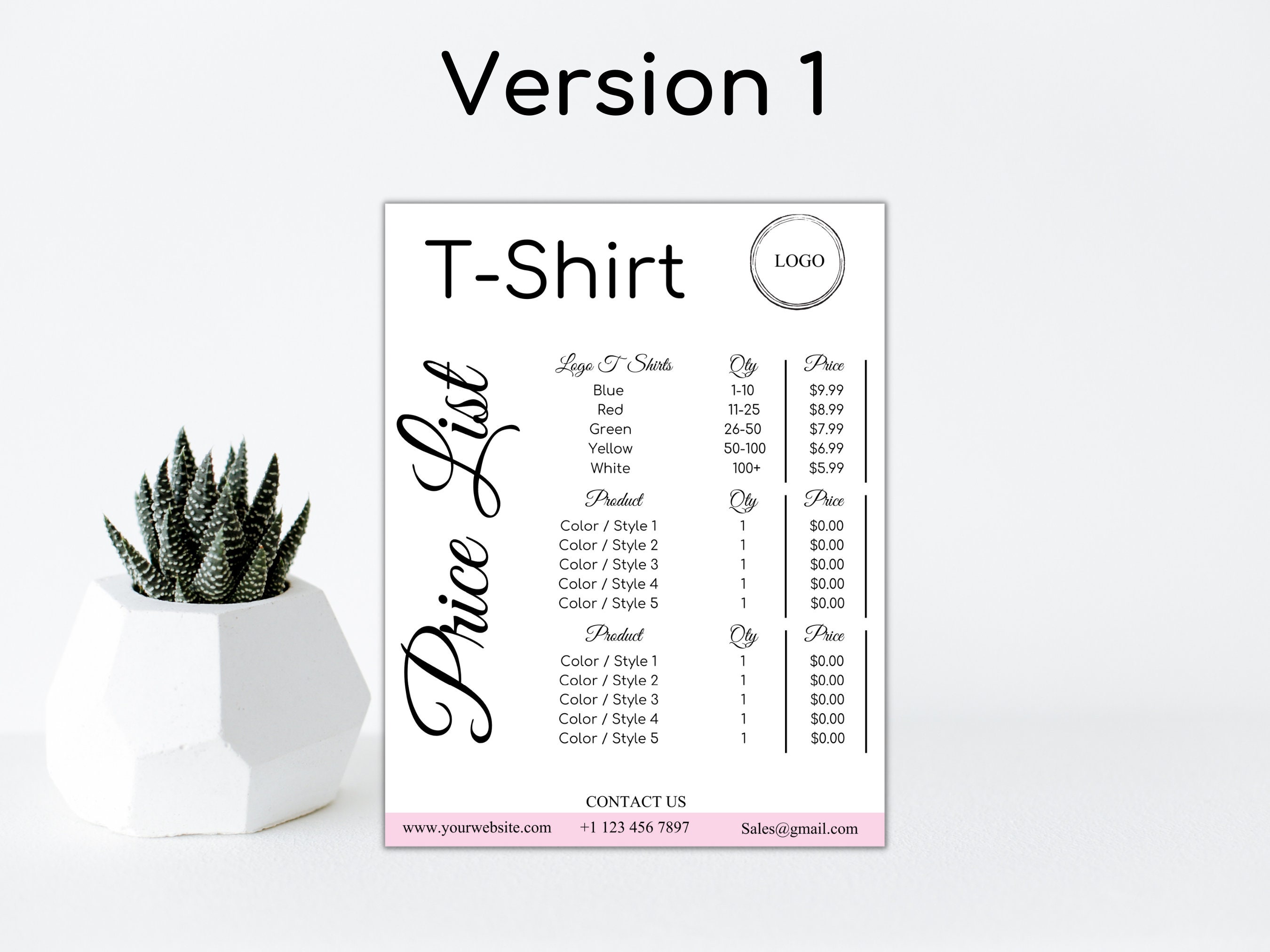 TSHIRT Price List Template, Price List, Shirt Order Form, Price Chart ...