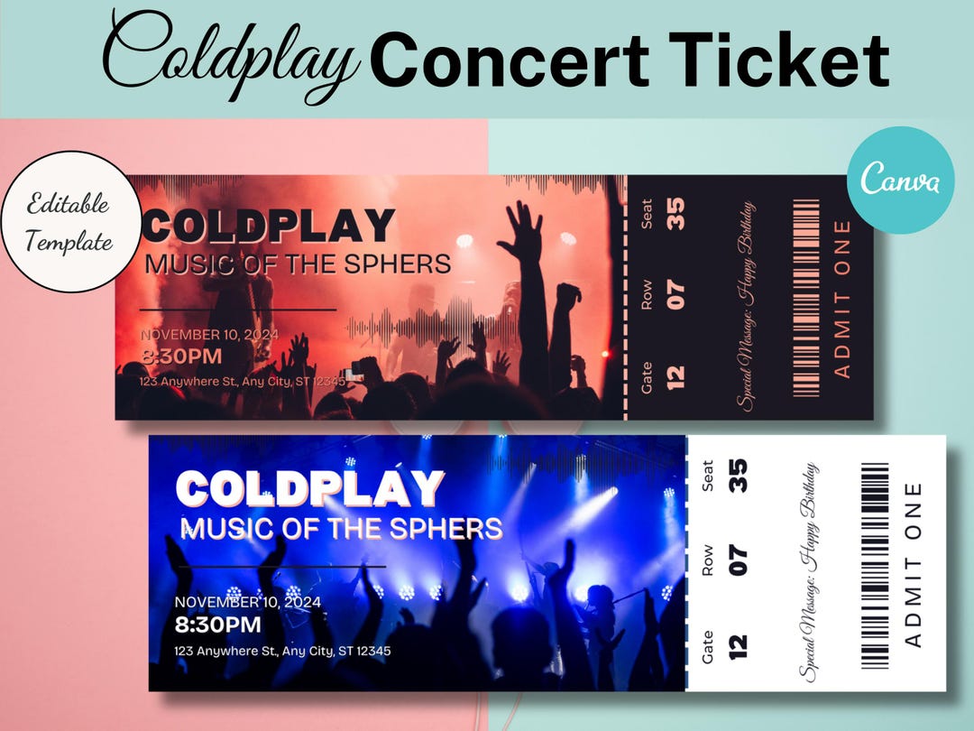 Editable Fake Coldplay Concert Ticket Template, Coldplay Music Concert ...