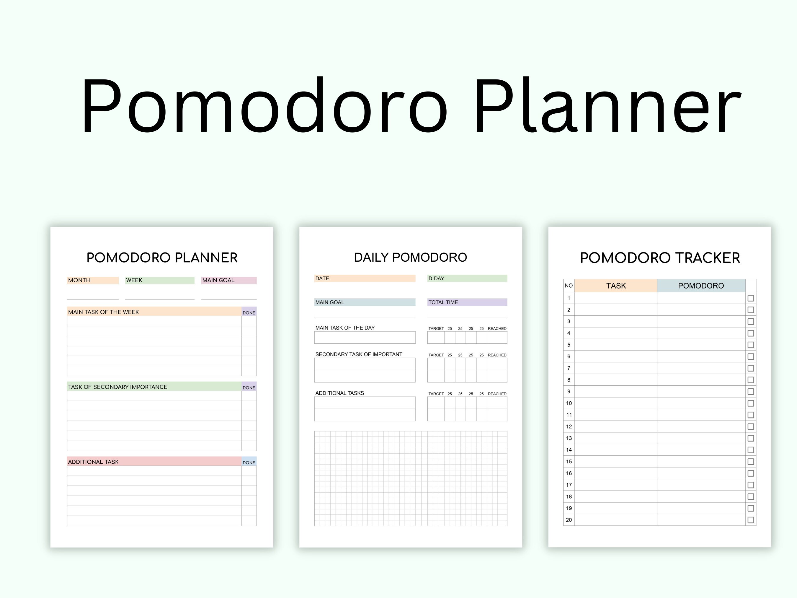 POMODORO Planner, Editable Productivity Planner A4,A5 PDF, Student ...