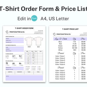 Shirt Order Form & Price List Template, TSHIRT Price List, T-shirt ...