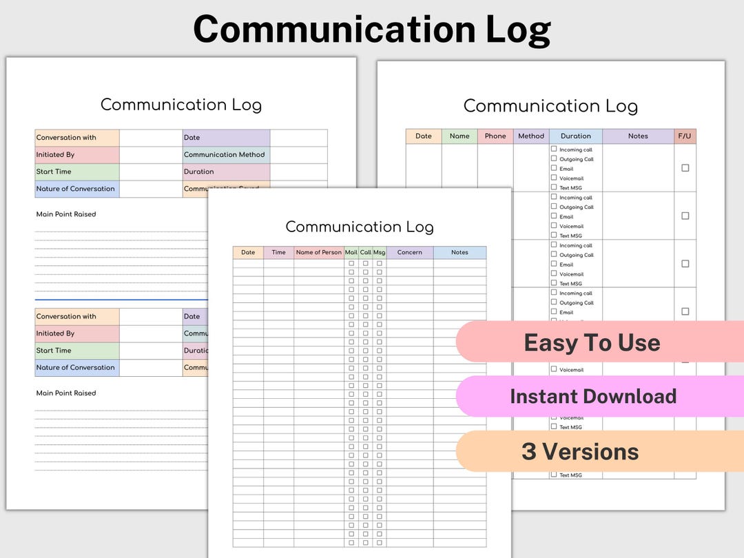 Printable Communication Log, Parent Communication Log, Call Log ...