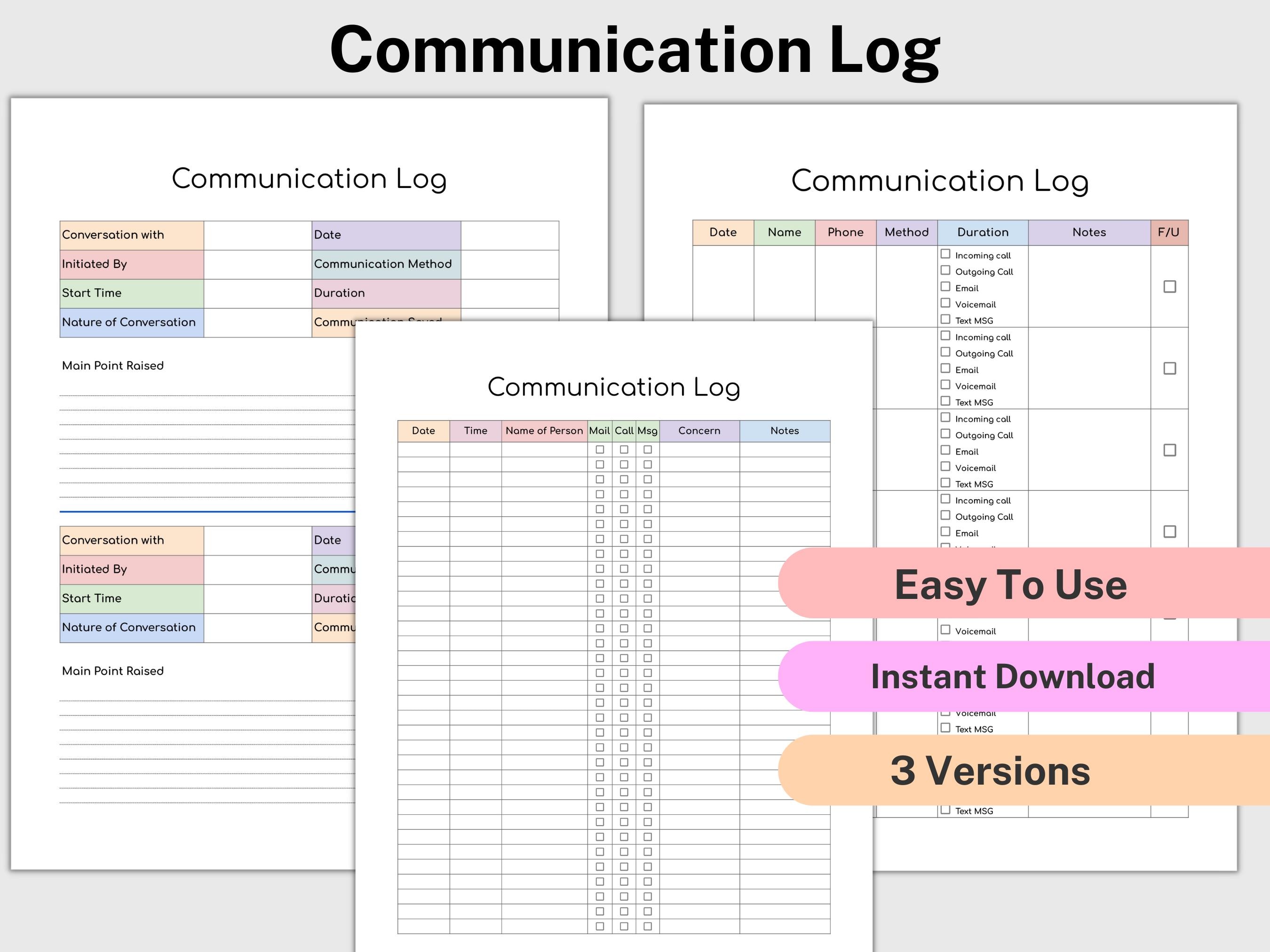 Printable Communication Log, Parent Communication Log, Call Log ...
