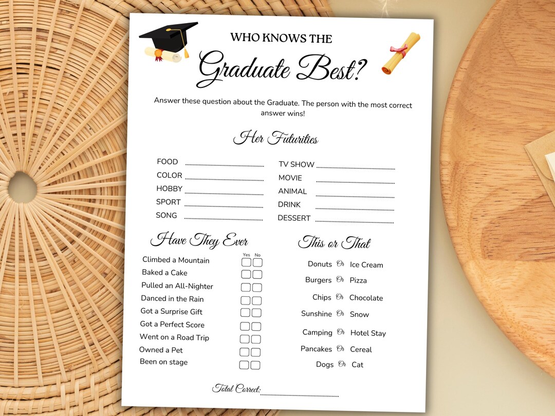 Who Knows the Graduate Best Game, Graduation Questions, How Well Do You ...