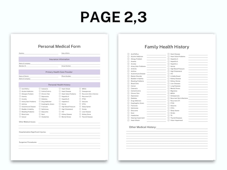 Editable Family Medical History Form, Medical History Log, Patient ...