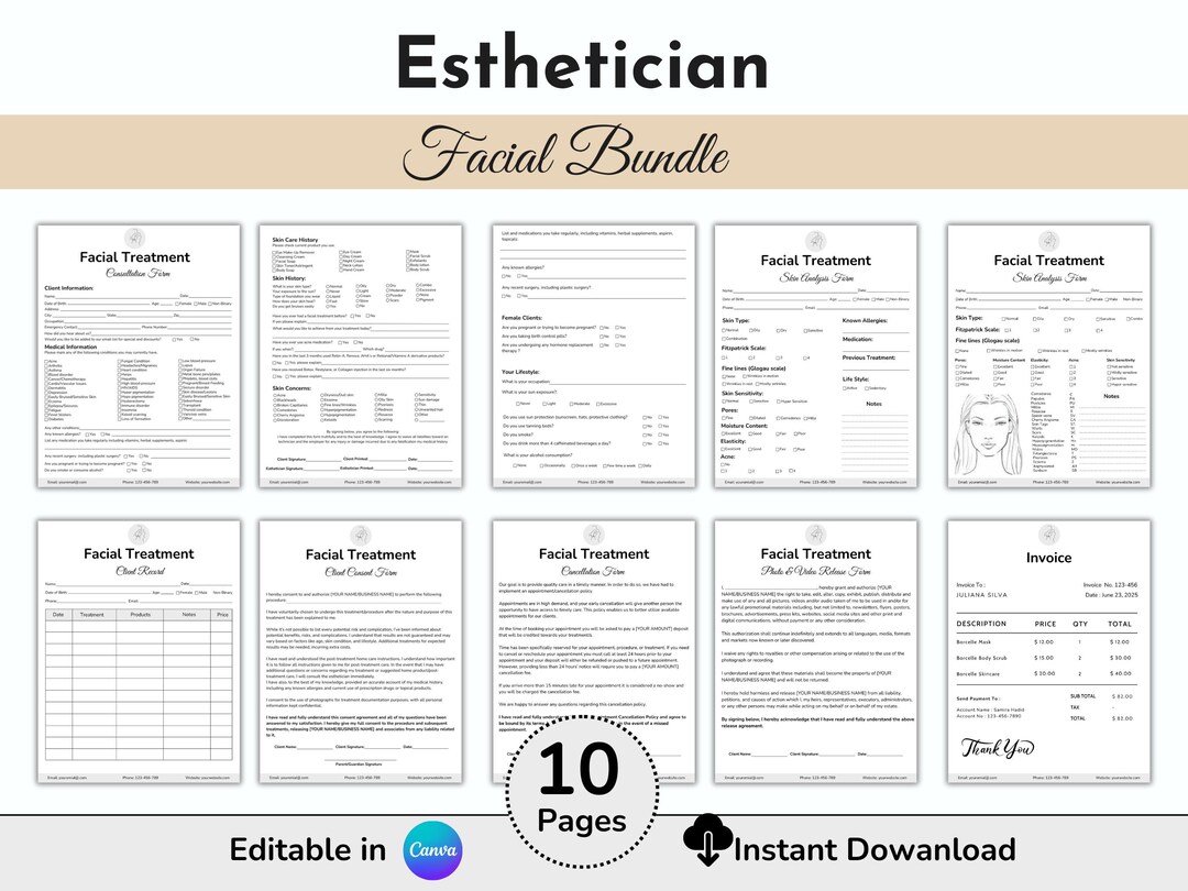 EDITABLE Facial Consultation Form, Facial Intake Form, Facial Treatment ...