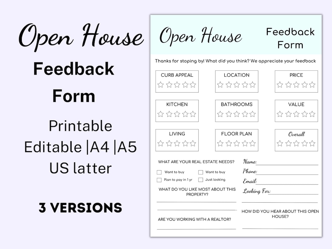 Open House Feedback Form Printable, Canva Template, Realtor Open House ...