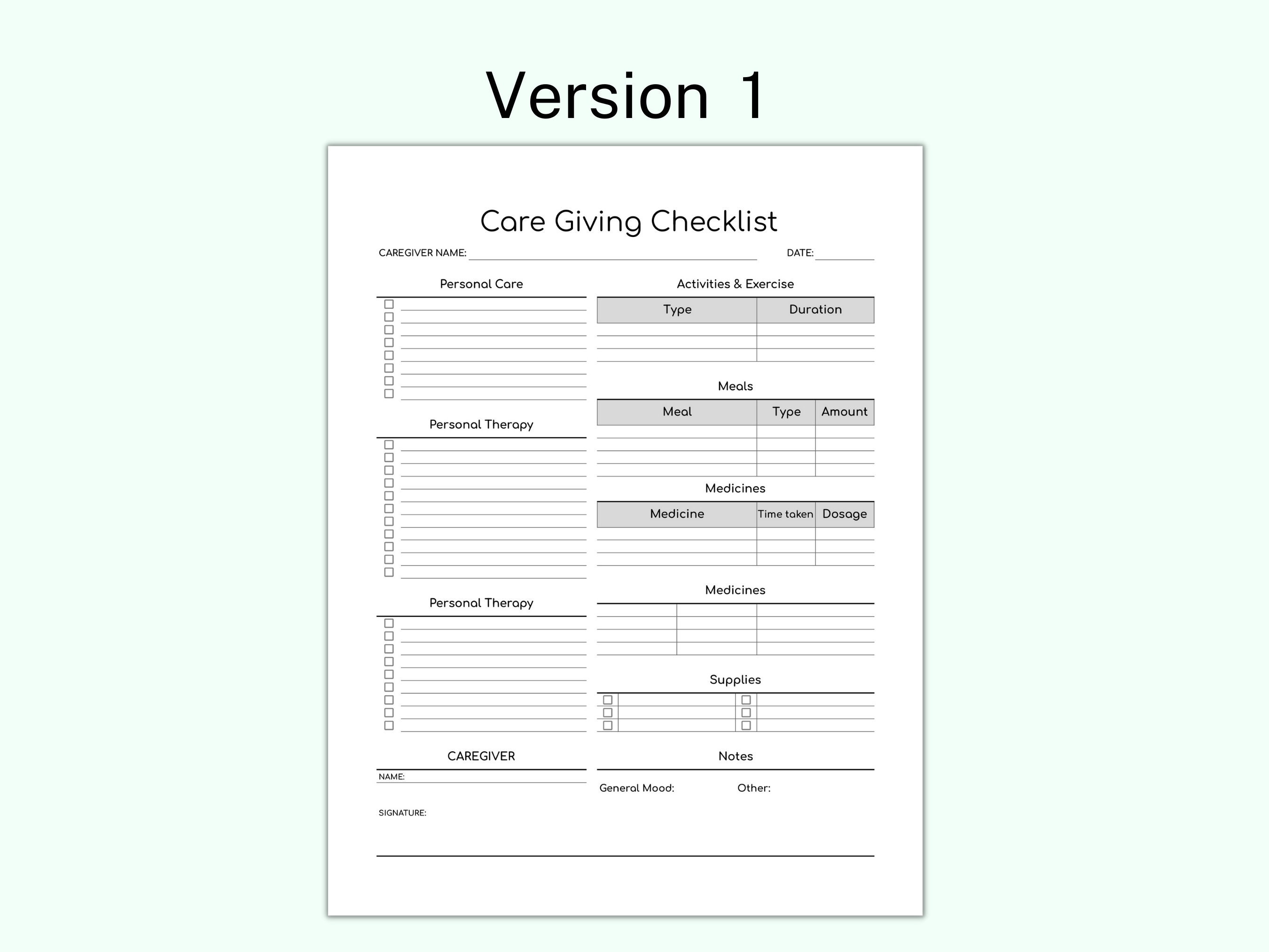 EDITABLE Caregiving Elderly Care Checklist, Senior Care, Self Care ...