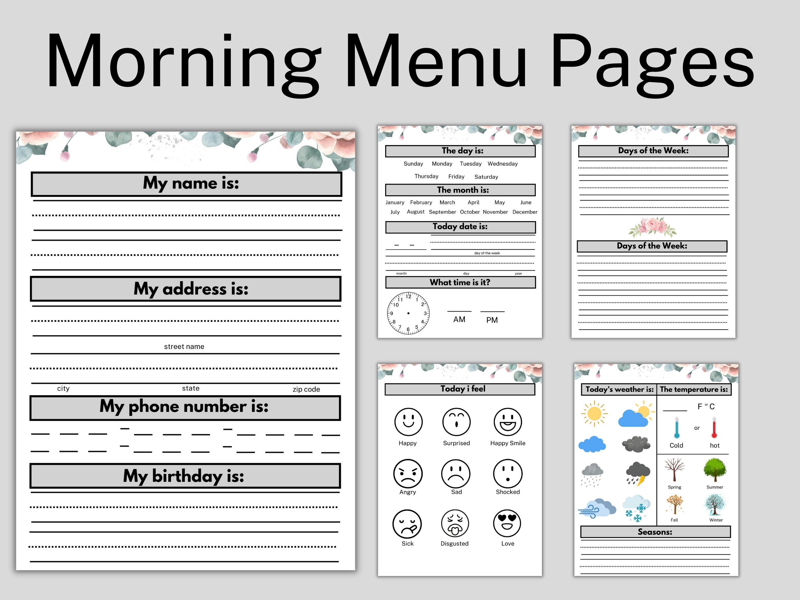 PRESCHOOL Morning Menu, Homeschool Morning Menu, Morning Menu ...