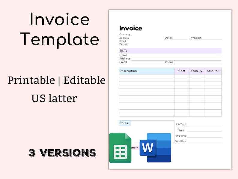 INVOICE Template Google Sheet Editable & Printable, Invoice Templates ...