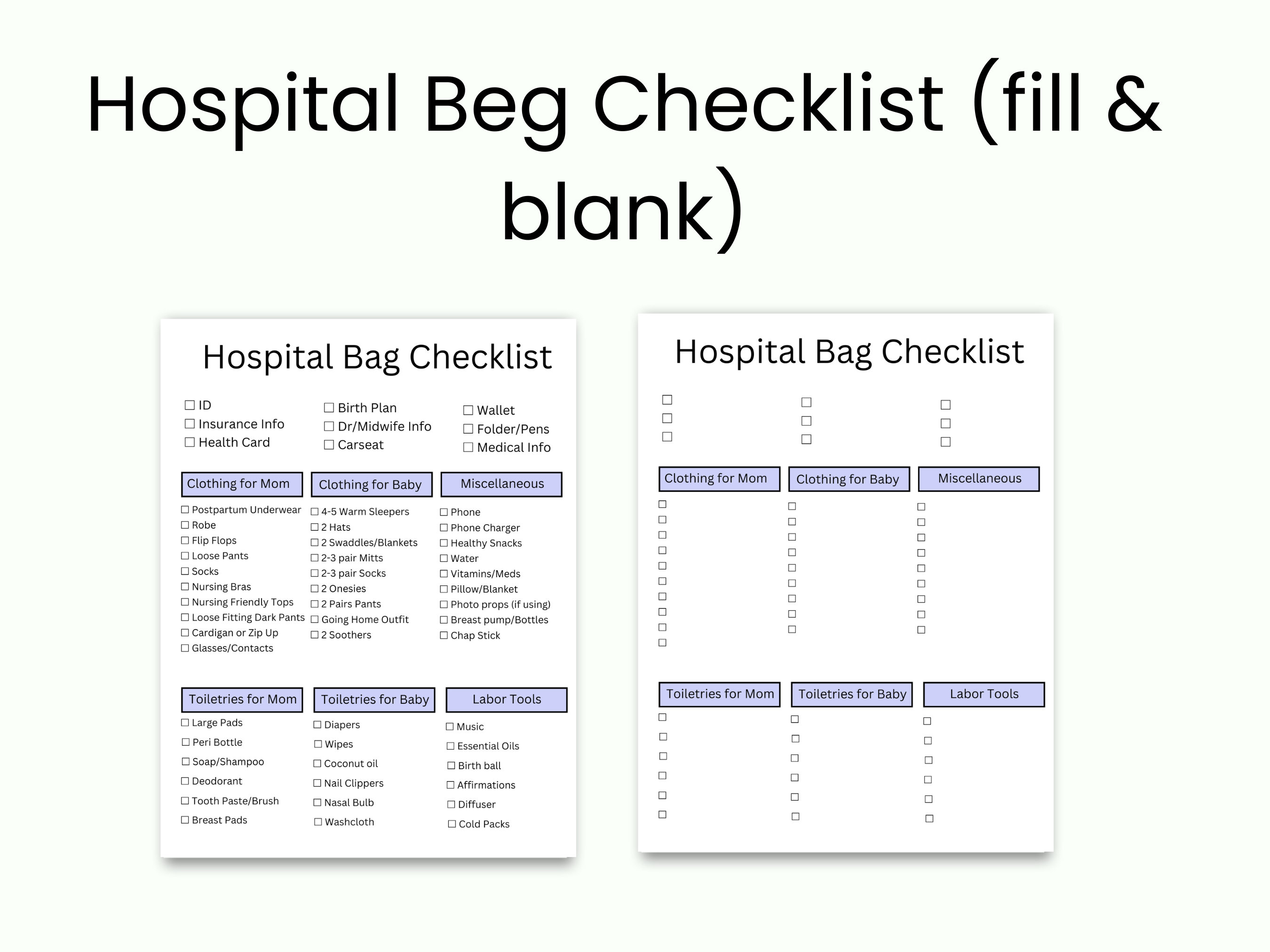 Birth Plan Checklist Printable Template Bundle, Birth Preferences ...