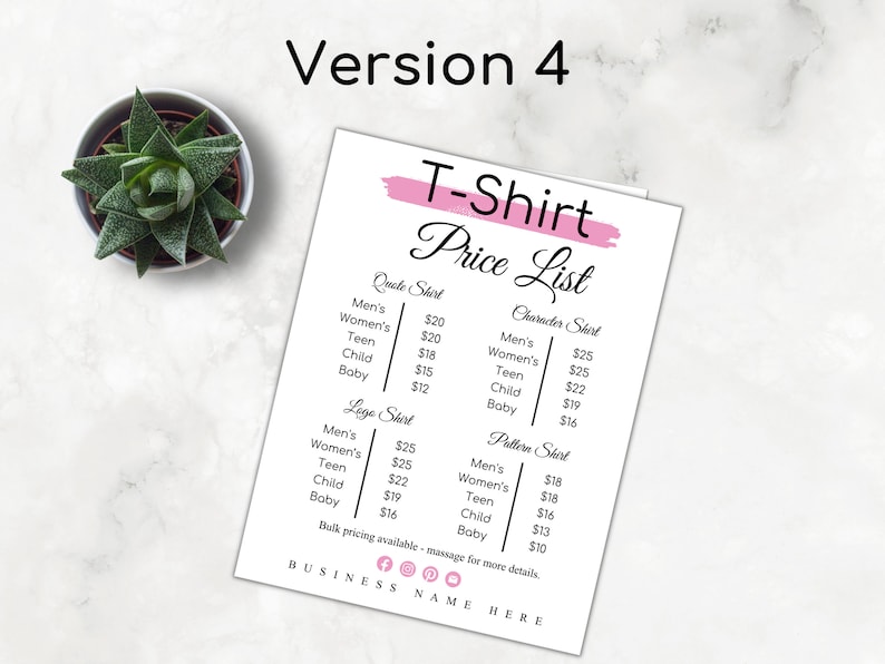 Editable TSHIRT Price List Template, Shirt Order Form, Printable Price ...