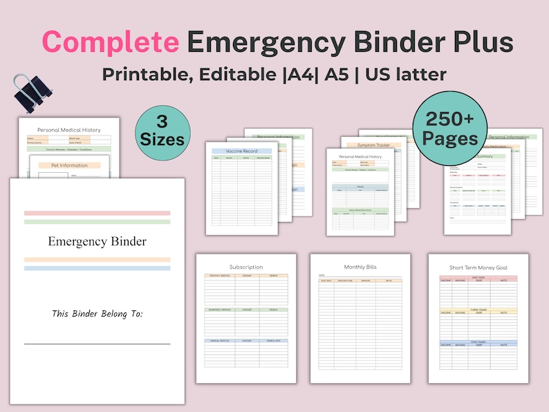 Emergency Binder Printable, Medical Binder, Just in Case of Emergency ...