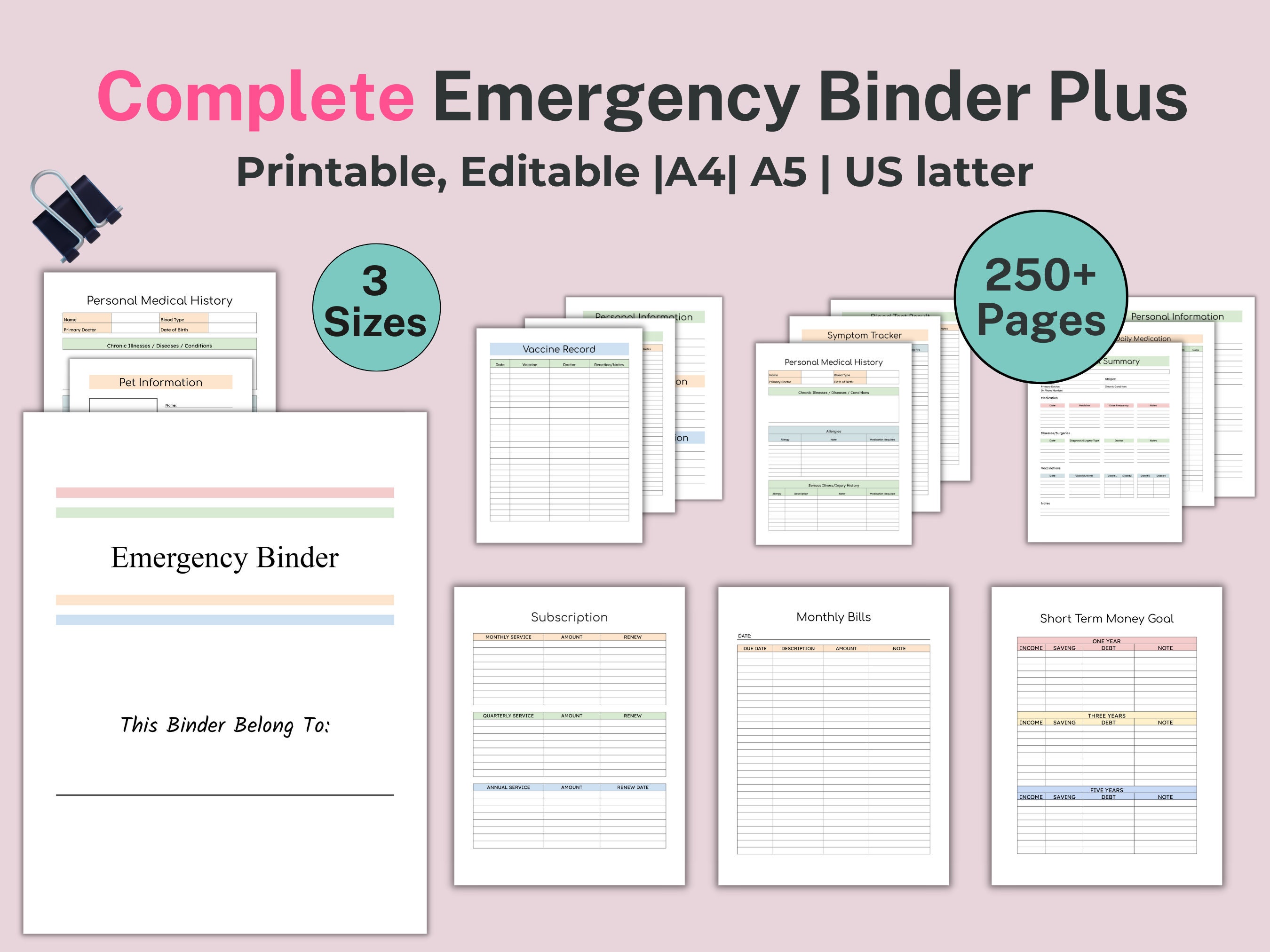 Emergency Binder Printable, Medical Binder, Just in Case of Emergency ...