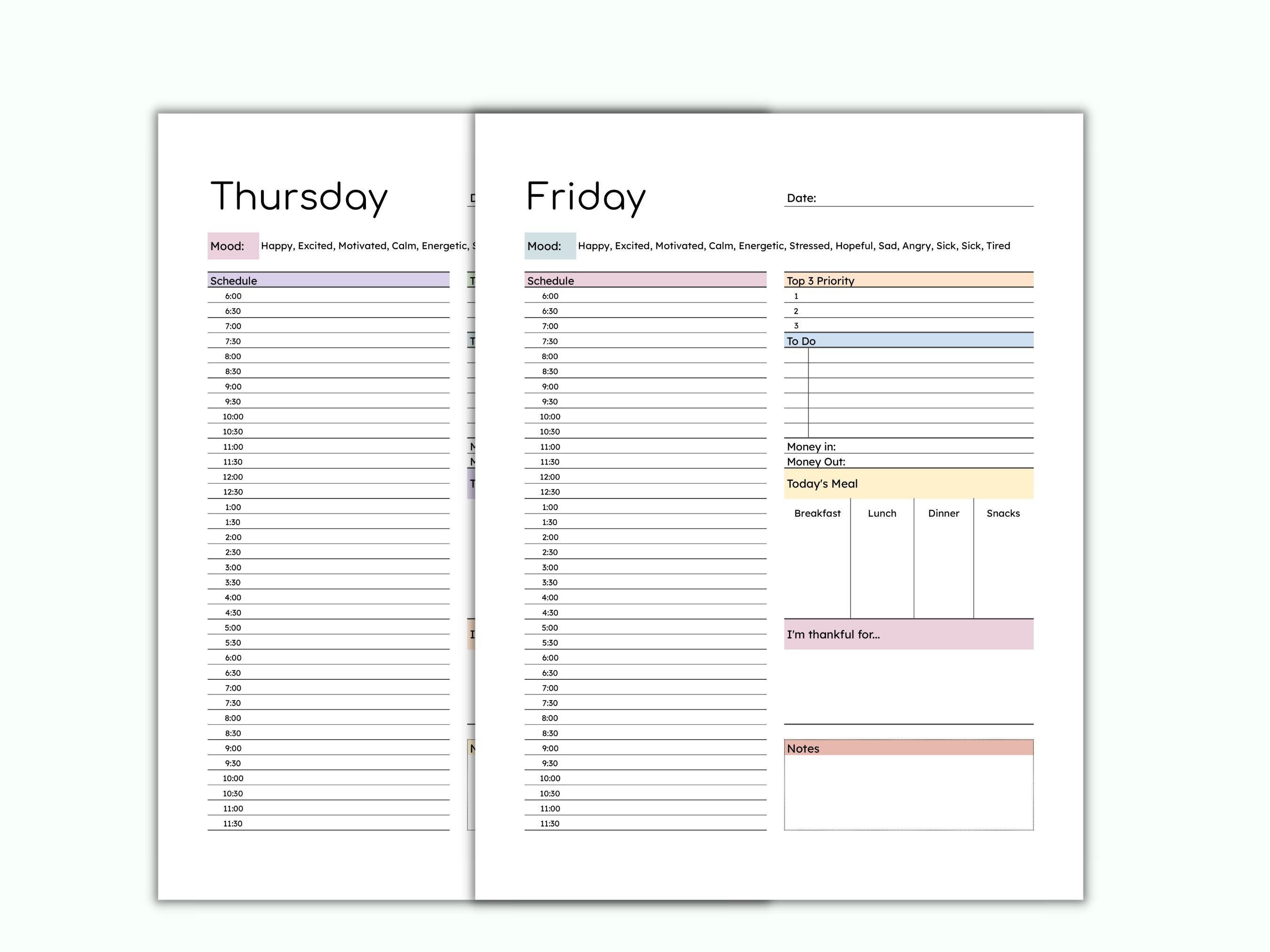 7 Days Personal Daily Planner Printable, Holographic Daily Planner ...