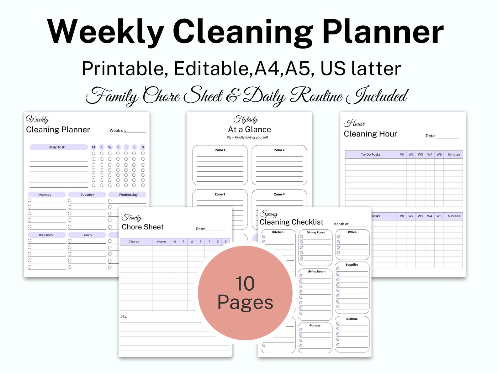 Weekly Cleaning Checklist Printable, EDITABLE Cleaning Schedule Planner ...