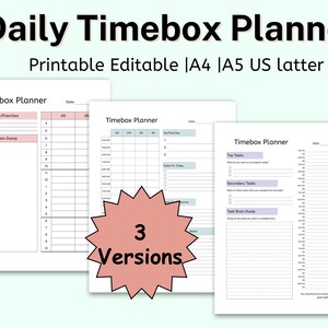Timebox Planner Printable, Time Boxing Template, Time Tracker Editable ...