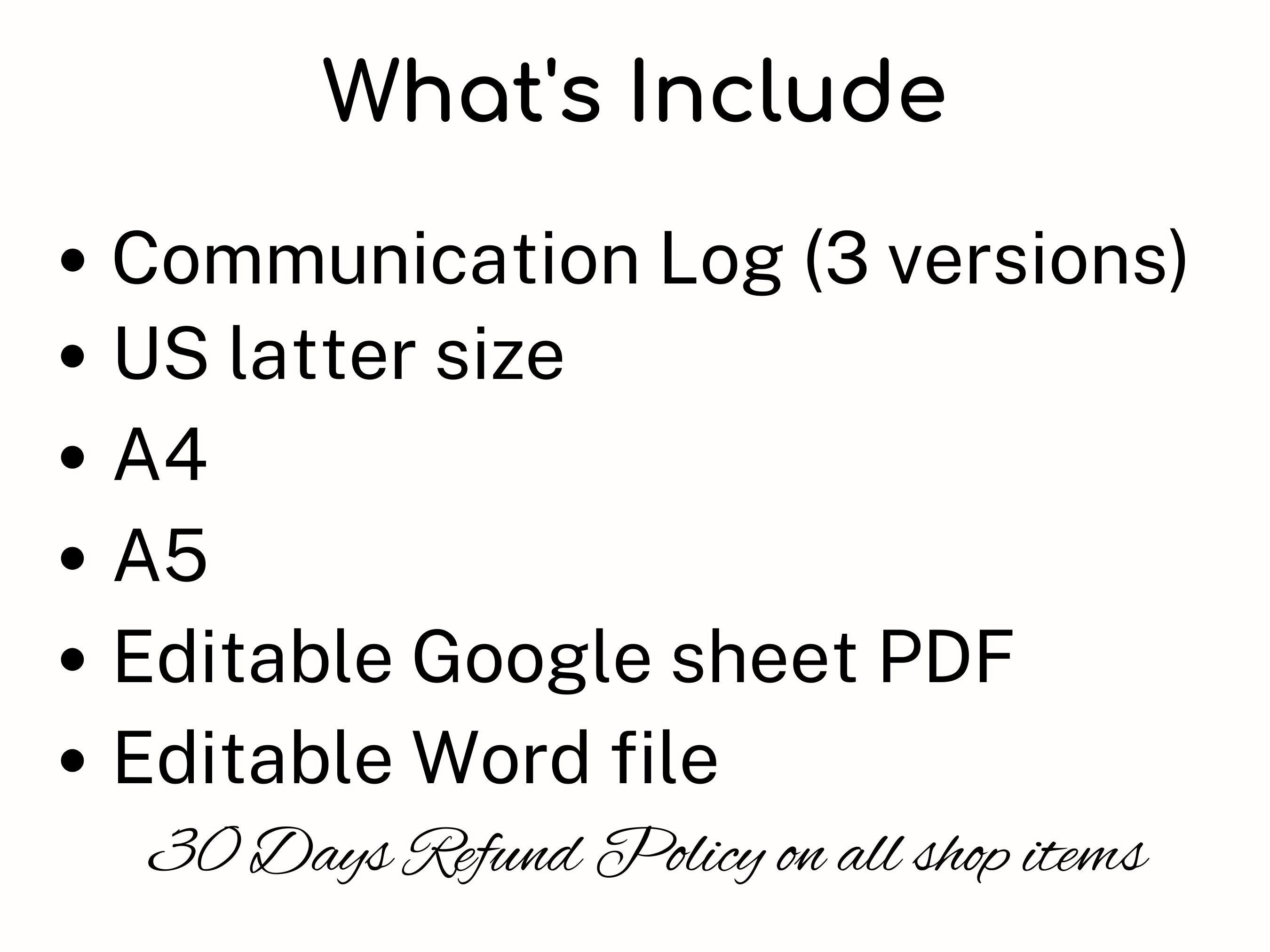 Printable Communication Log, Parent Communication Log, Call Log ...