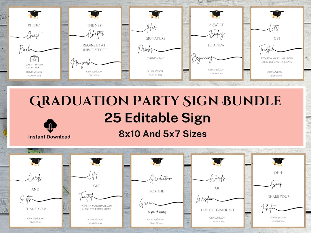 Editable Graduation Party Signs Bundle, Grad Sign Bundle, Party Sign ...
