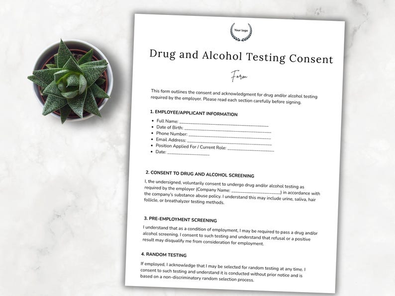 Editable Drug and Alcohol Testing Consent Form Template, Testing ...