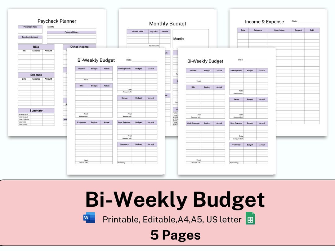 Bi Weekly Budget Planner Template Printable, Finance Planner, Budget ...
