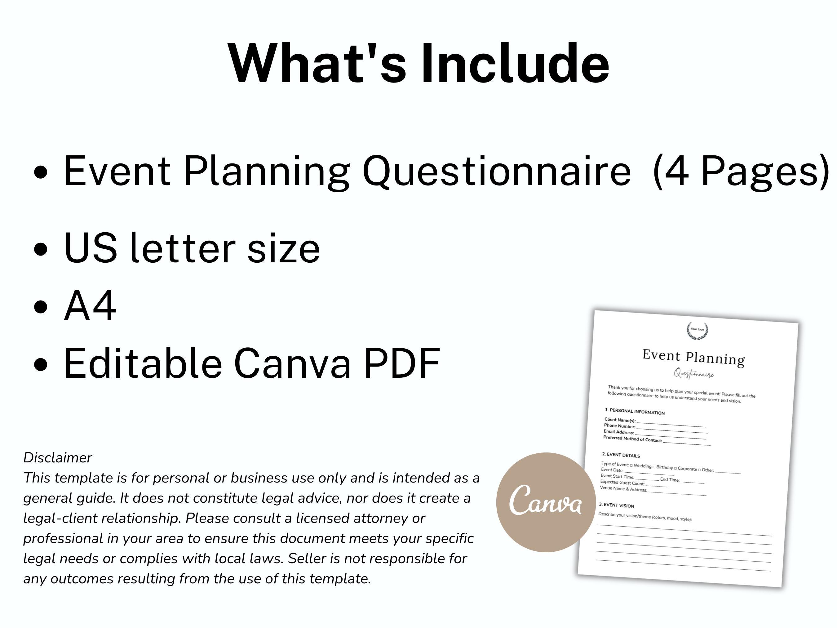 Editable Event Planning Questionnaire Template, Event Management ...
