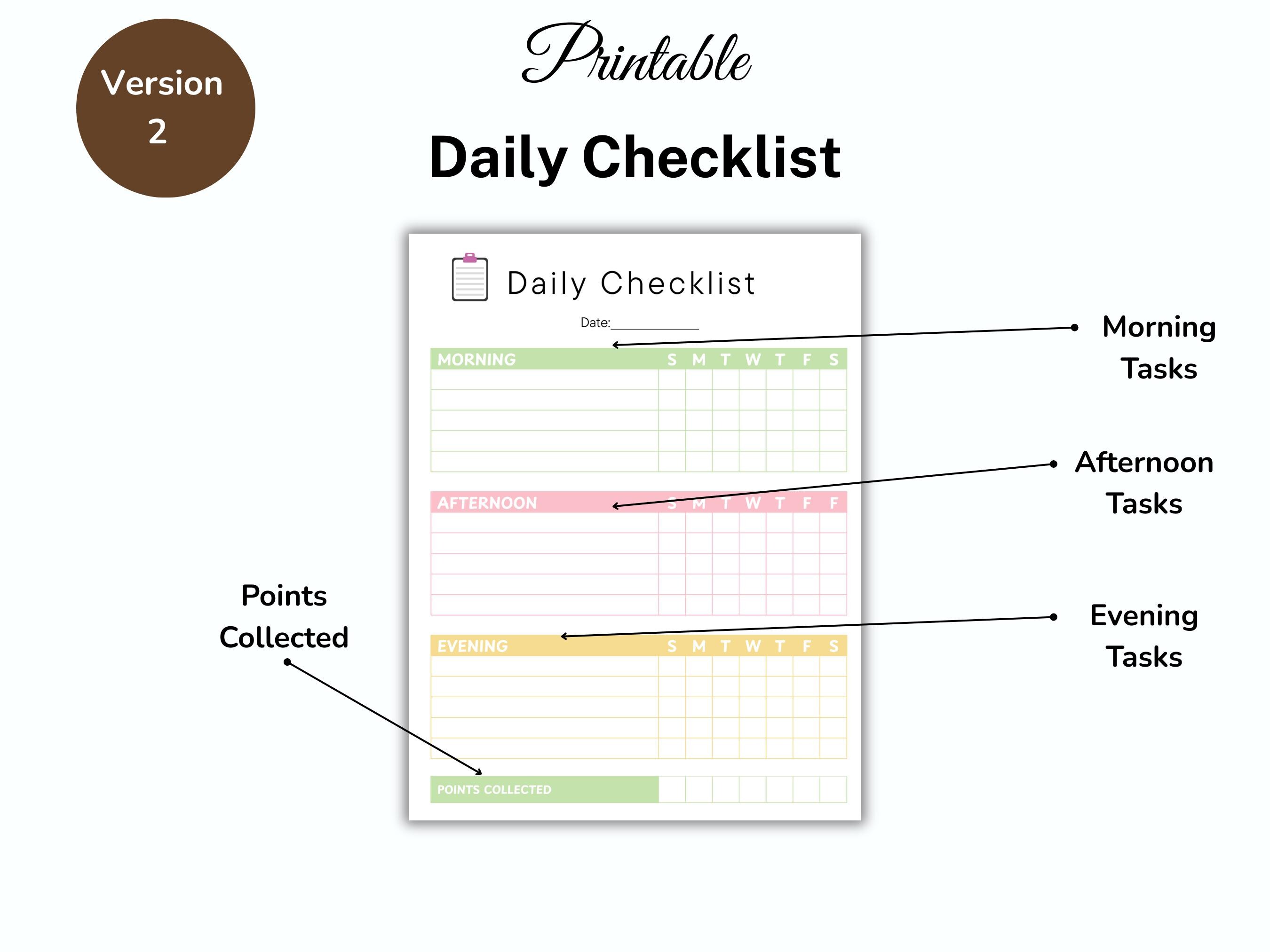 Editable Daily Checklist, Weekly Task List, Daily Work Checklist, Kids ...