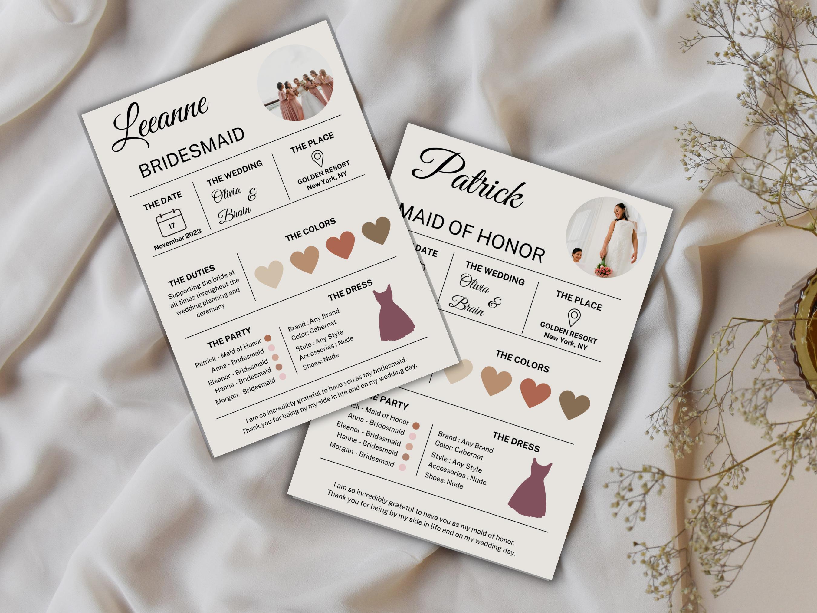 Bridesmaid Info Card Template Canva Editable Bridal Proposal Card ...