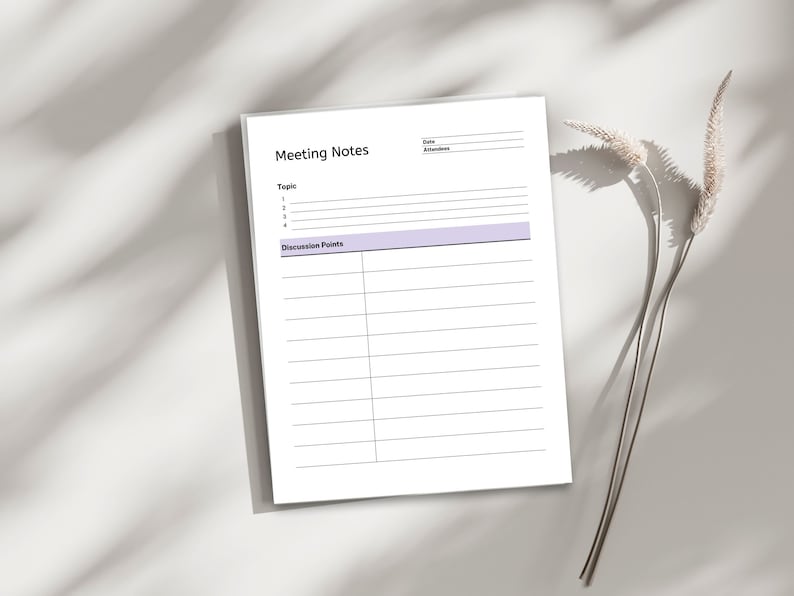 Meeting Minutes Template Printable, Meeting Notes, Meeting Agenda ...