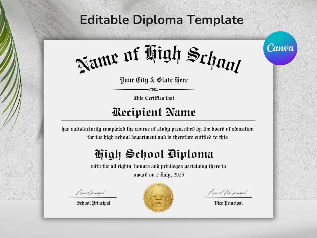 Editable High School Diploma, Graduation Certificate, Diploma ...
