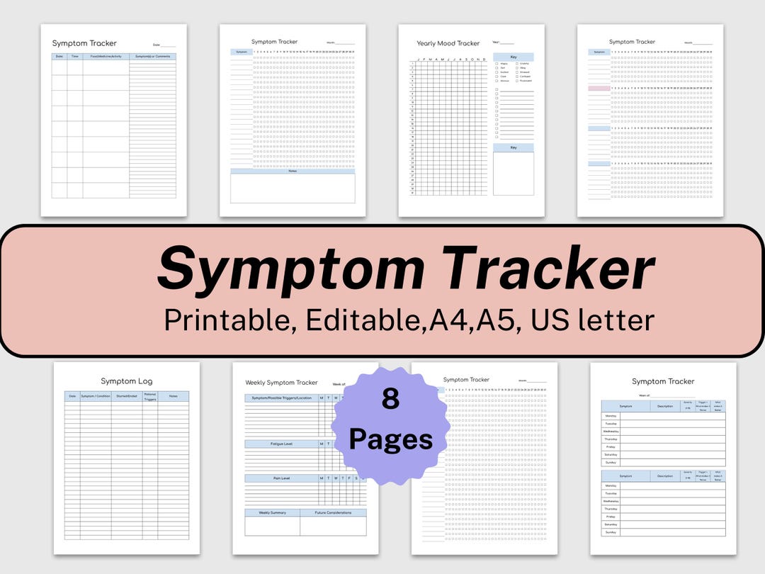 Symptom Tracker Printable, Medical Binder, Daily Symptom Journal ...